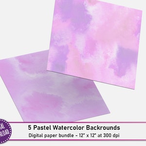 Watercolor Background Digital Paper Pack - 5 Pastel Watercolor Texture ...