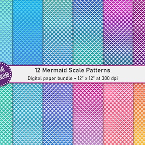 Mermaid Digital Paper Pack - 12 Mermaid Scales Pattern Digital Paper ...