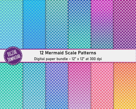 Mermaid Digital Paper Pack 12 Mermaid Scales Pattern Digital | Etsy