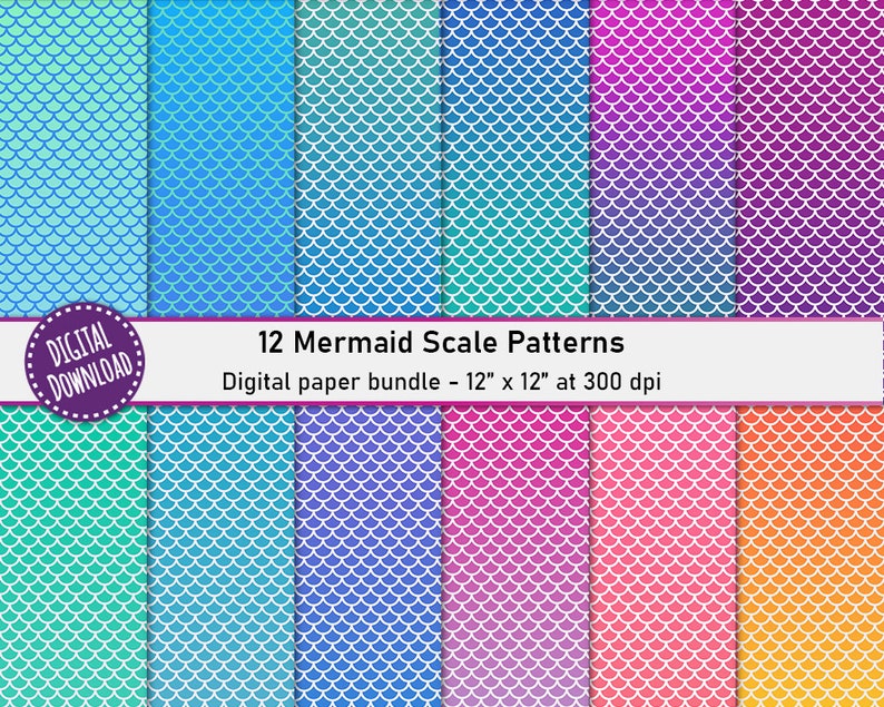 Mermaid Digital Paper Pack 12 Mermaid Scales Pattern Digital Paper Jpgs ...