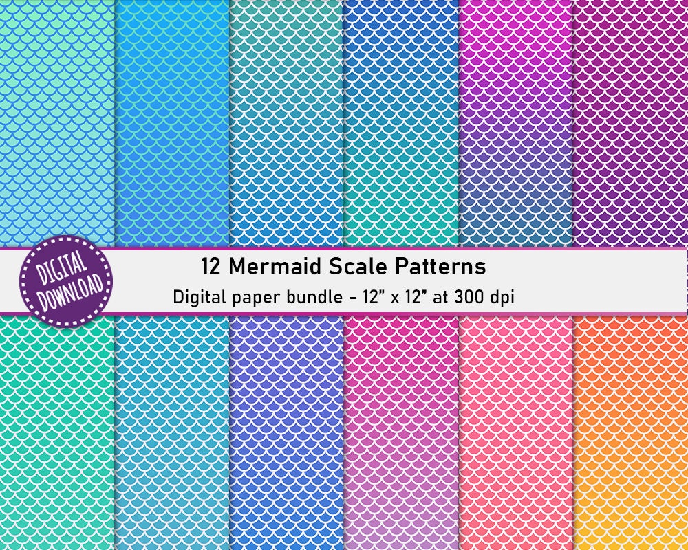 Mermaid Digital Paper Pack 12 Mermaid Scales Pattern Digital Paper Jpgs ...