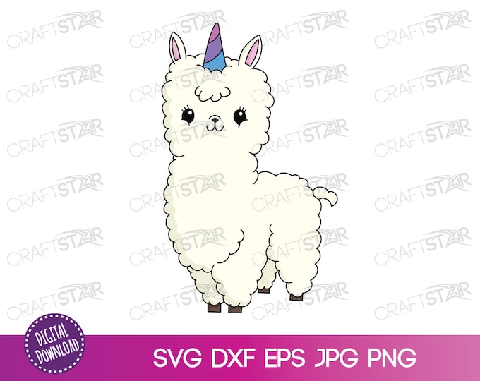 Llama Unicorn Vector Clipart Set / Outline & Stamp Drawing Graphic ...