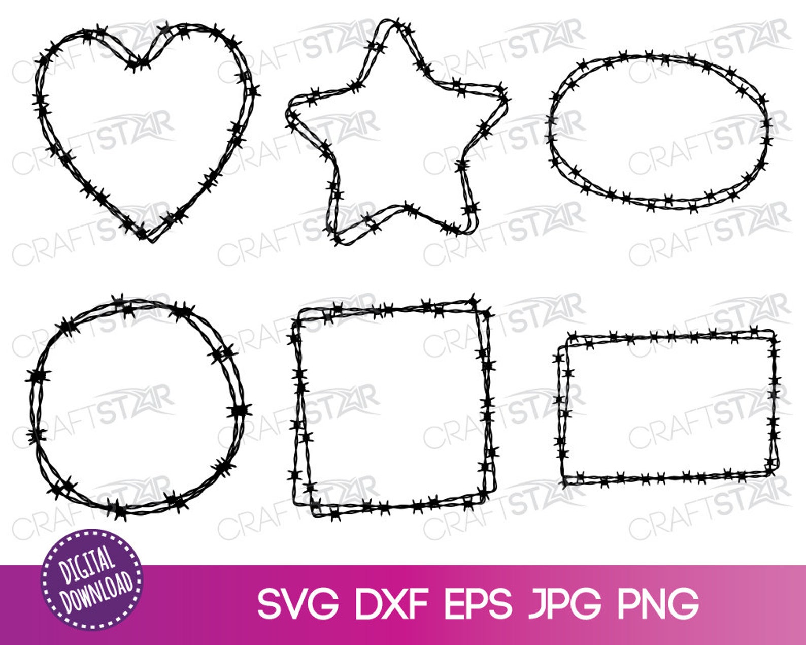 Barbed Wire Frames | SVG Files for Cricut & Silhouette | Hand Drawn ...