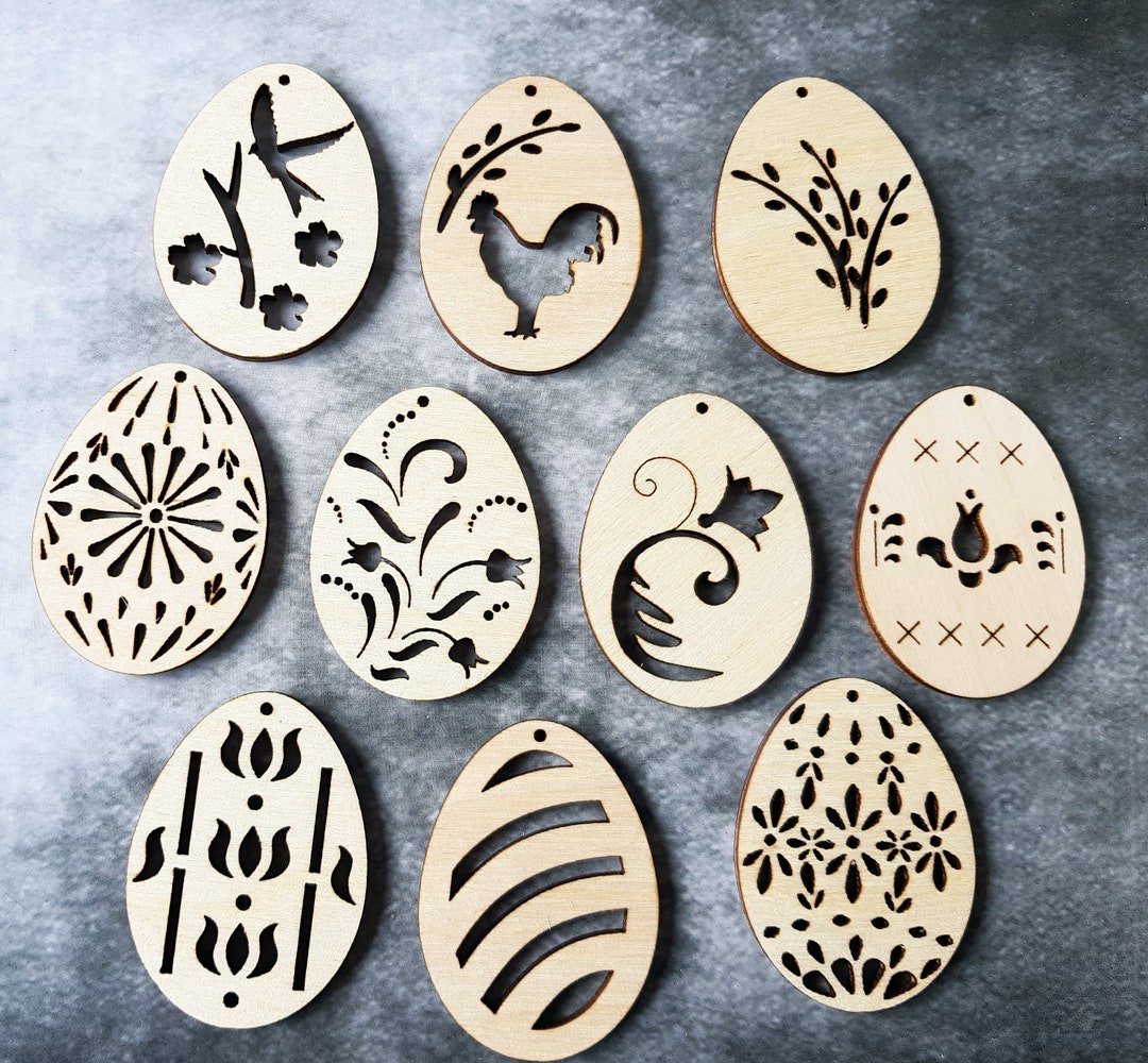 Wooden Easter Eggs Ornaments Wood Crafts Decoration DIY Pendants Decor ...