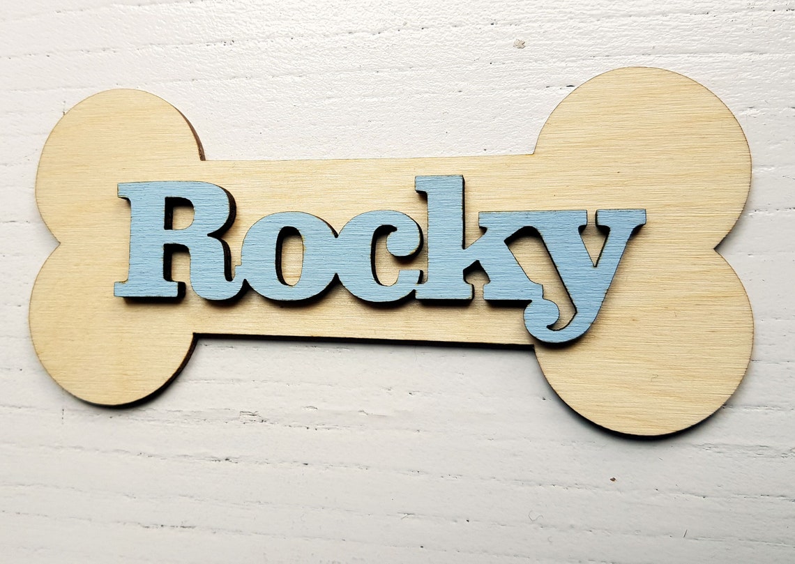 Personalized Wooden Plaque Bone Shape Dog Name Sign Pet Colors | Etsy