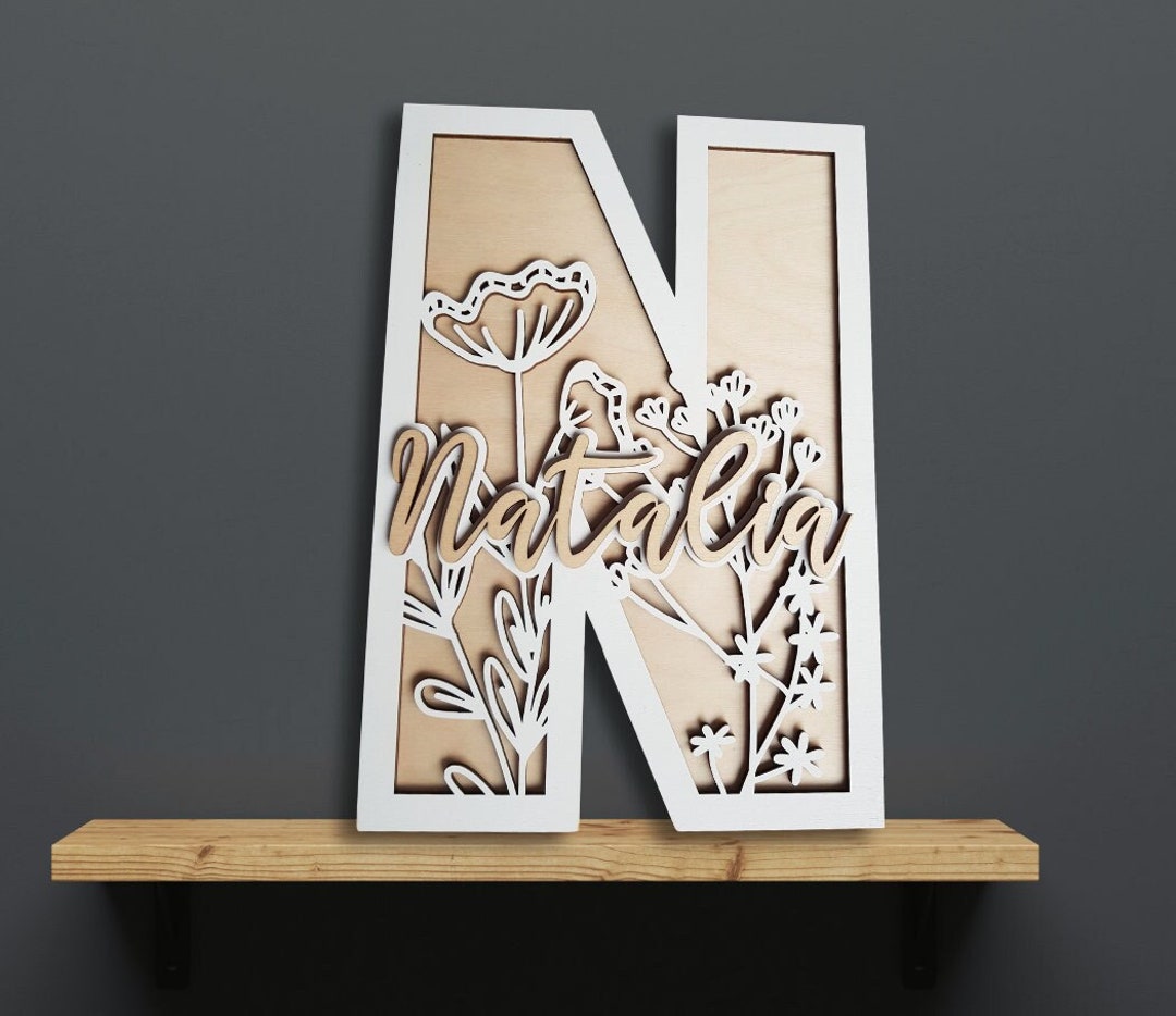 Wooden Flower Name Sign Wildflowers Monogram Letter Personalized ...