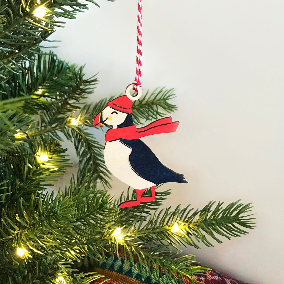 Hand Painted Wooden Puffin Decoration, Christmas Decorations, Coastal ...
