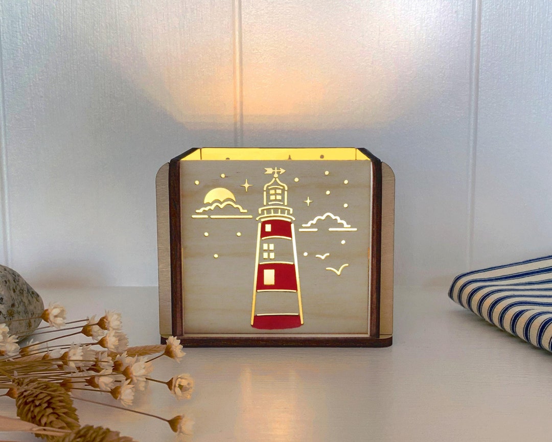 Personalised Lighthouse Wooden Lightbox, Smeaton's Tower, Plymouth ...