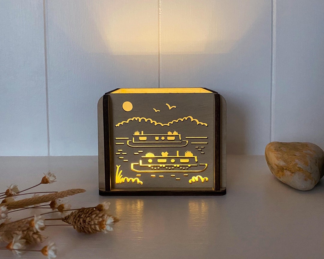 Customisable Canal Boat Wooden Lightbox, Narrow Boat, Barge, Christmas ...