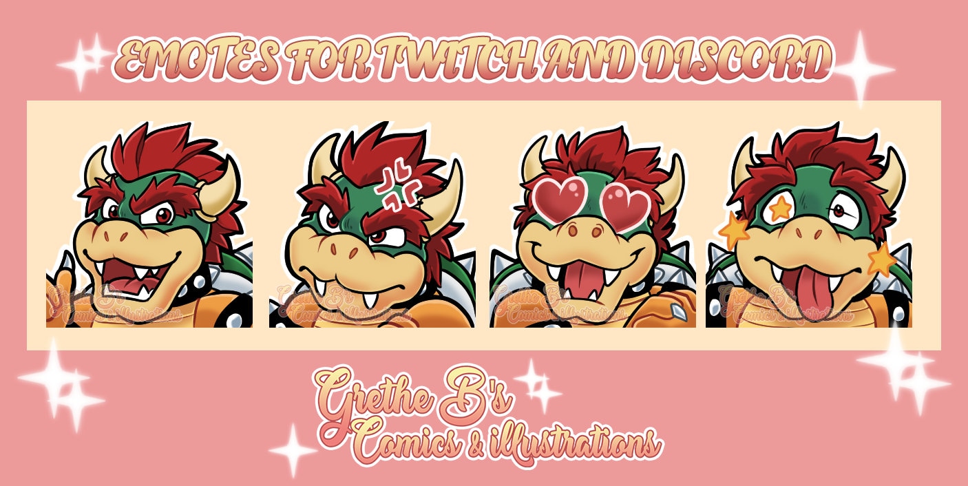 Bowser Twitch & Discord Streamer Vtuber Gamer Emote Pack 4 Emotes ...