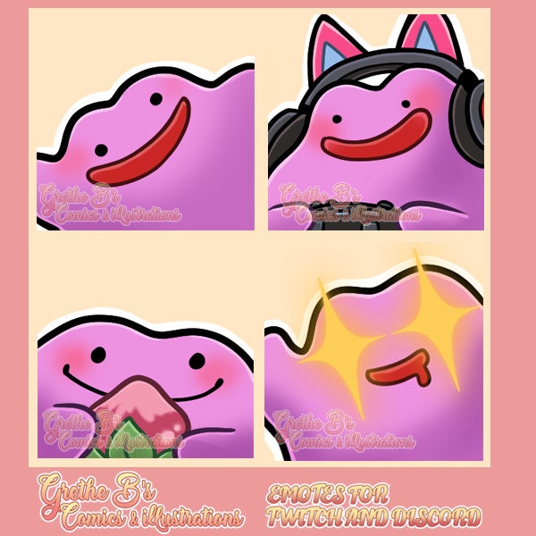 Ditto Twitch & Discord Emote Pack 8 Emotes, Streamer Emotes, Anime ...