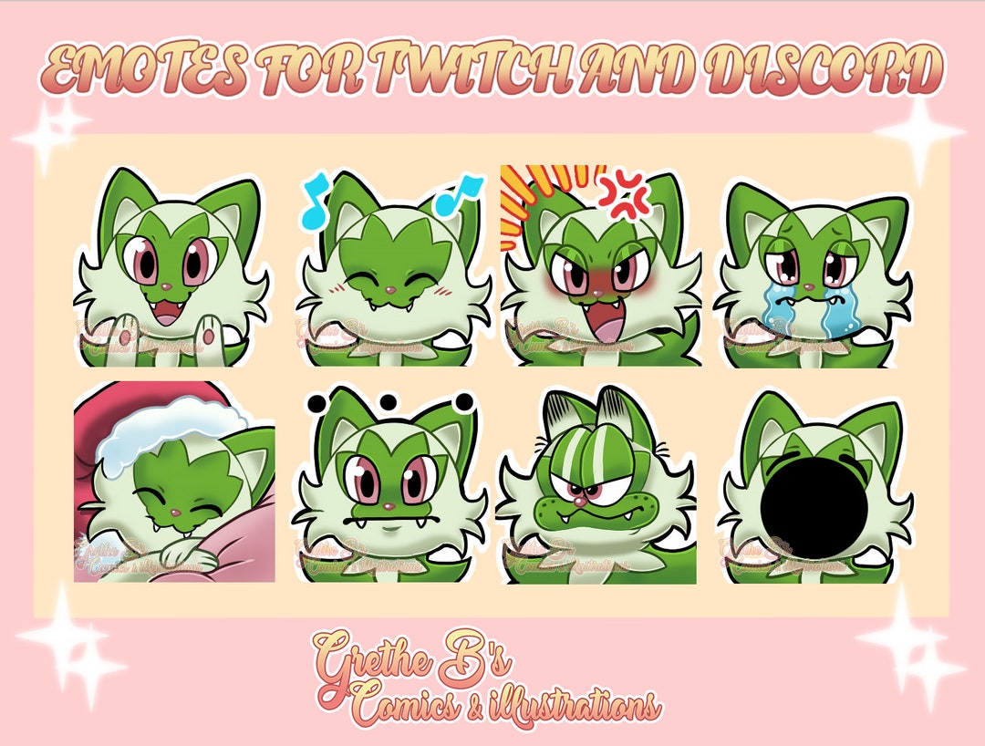 Sprigatito Twitch & Discord Emote Pack (8 Emotes), Streamer Emotes ...