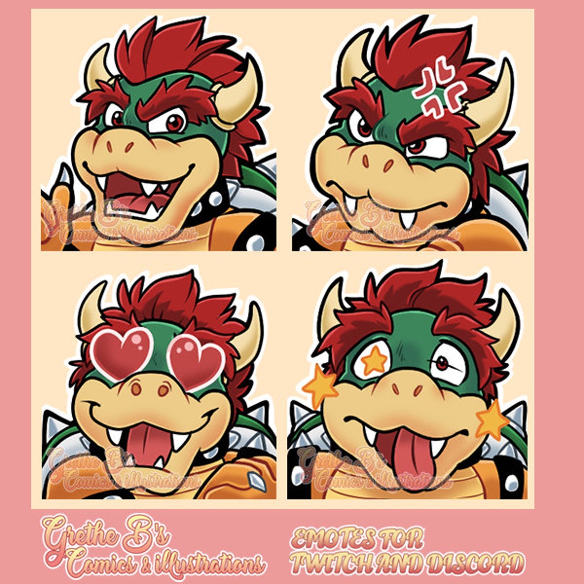 Bowser Twitch & Discord Streamer Vtuber Gamer Emote Pack 4 Emotes ...