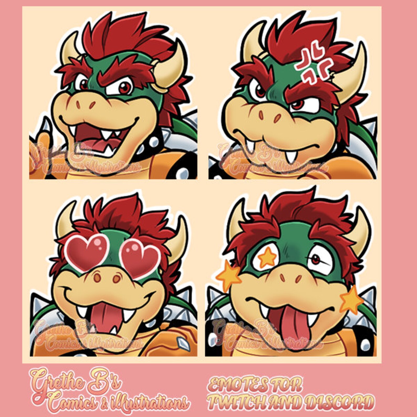 Bowser Twitch & Discord Streamer Vtuber Gamer Emote Pack (4 Emotes ...