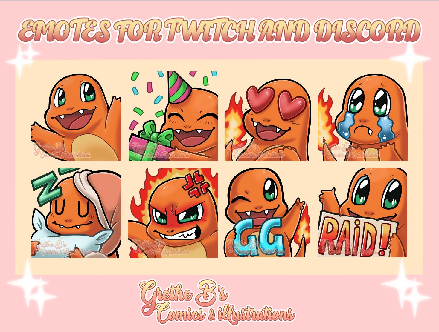 Charmander Twitch & Discord Emote Pack (8 Emotes), Streamer Emotes ...