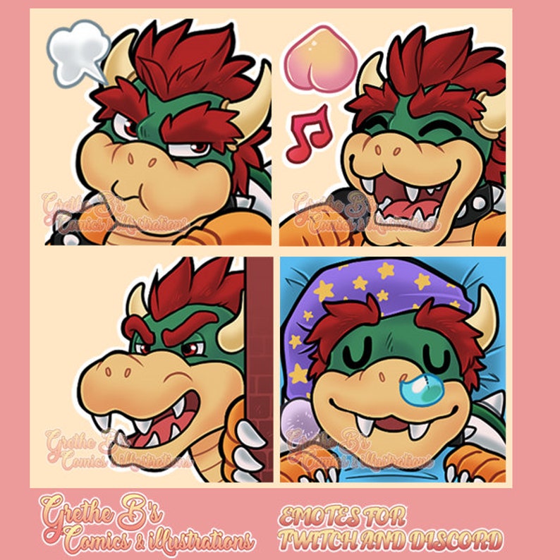 Bowser Ver.3 Twitch & Discord Streamer Vtuber Gamer Emote Pack 4 Emotes ...
