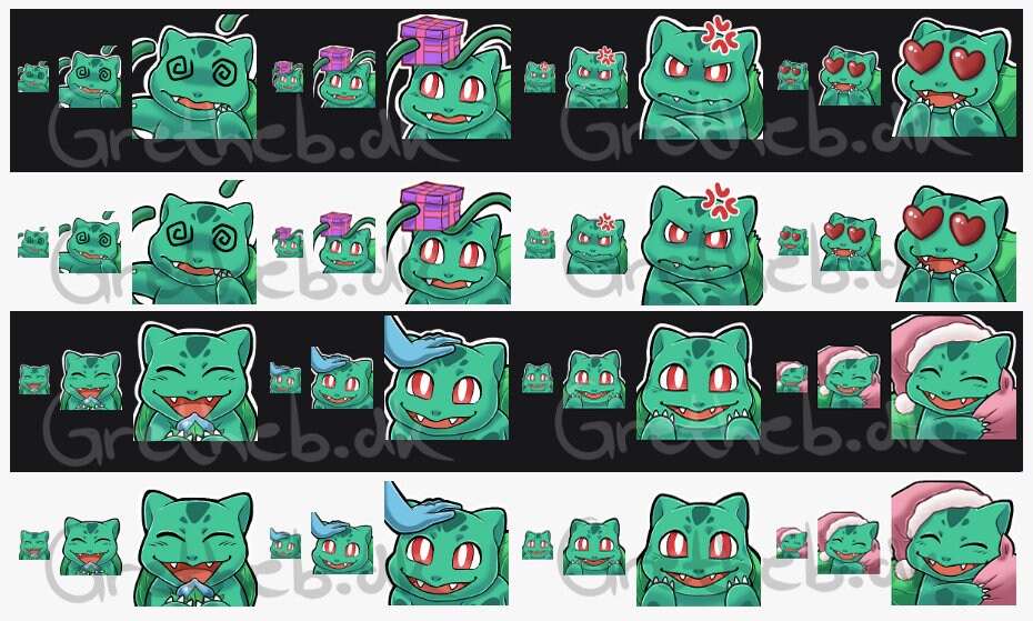 Bulbasaur Twitch & Discord Emote Pack 8 Emotes, Streamer Emotes, Anime ...