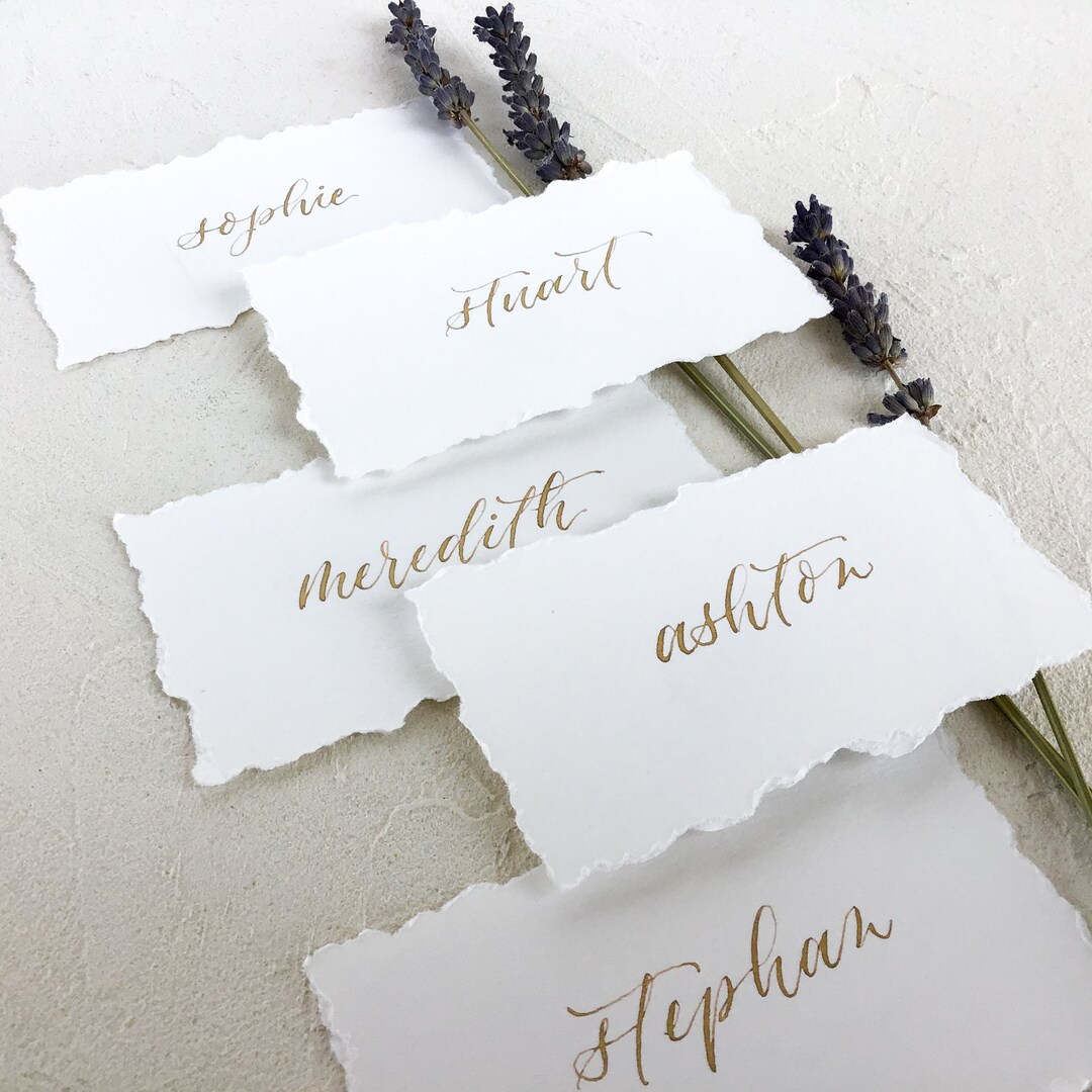 White Custom Calligraphy Place Cards Name Tag Deckled Edge - Etsy