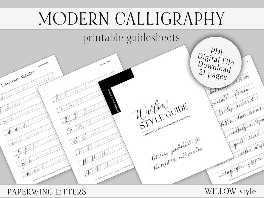 Modern Calligraphy Practice Pages | Digital Calligraphy Guide Sheet ...