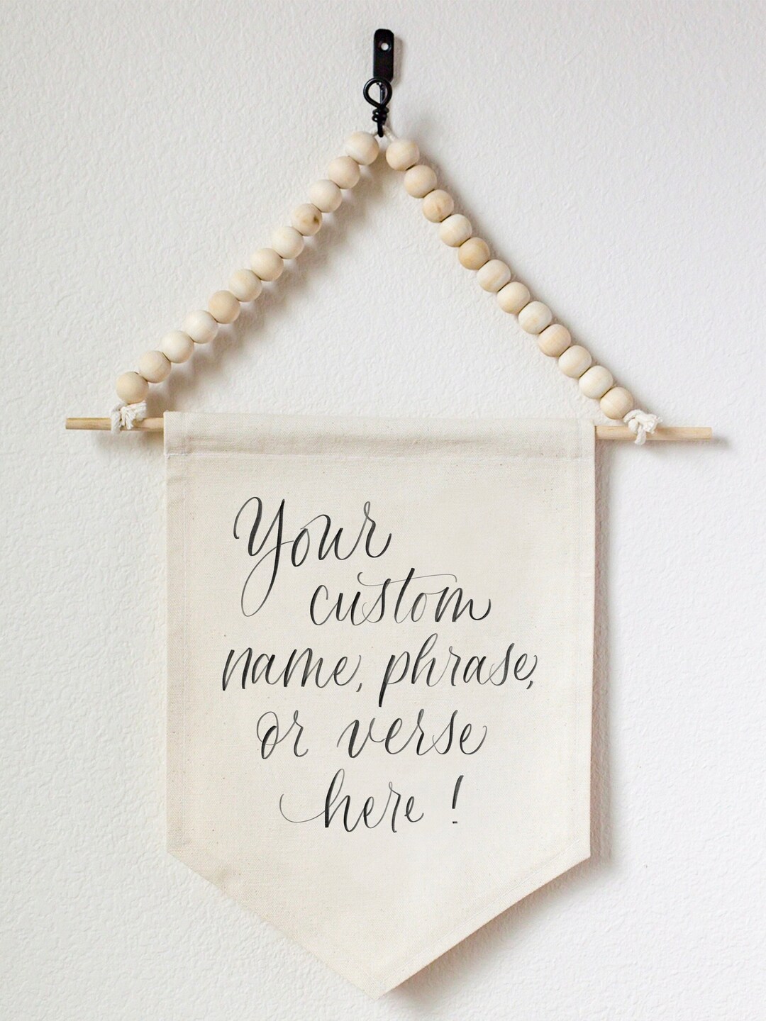 CUSTOM Calligraphy Canvas Wall Hanging Banner Pennant With Wooden Beads ...