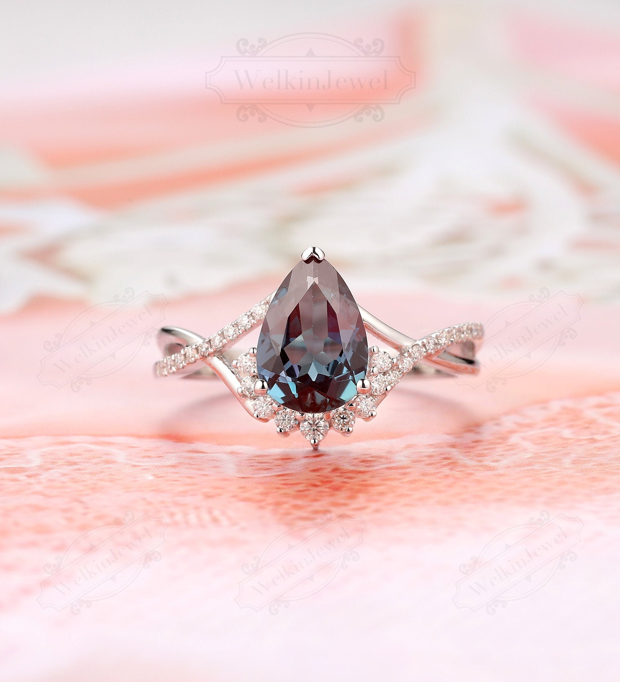 Alexandrite Ring-Vintage 2.0ct Pear Cut Alexandrite Wedding | Etsy