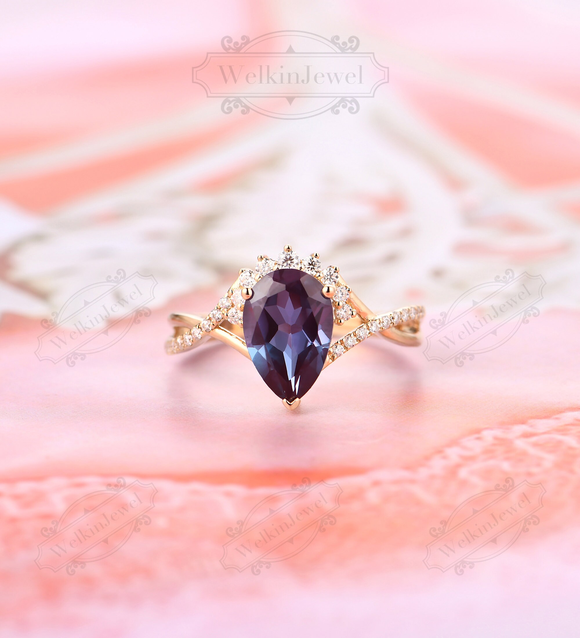 Alexandrite Ring-Vintage 2.0ct Pear Cut Alexandrite Wedding | Etsy