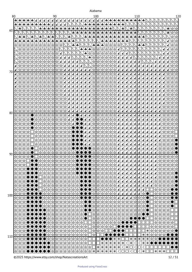 Alabama Map Cross Stitch Pattern PDF, Vintage State Embroidery Design ...