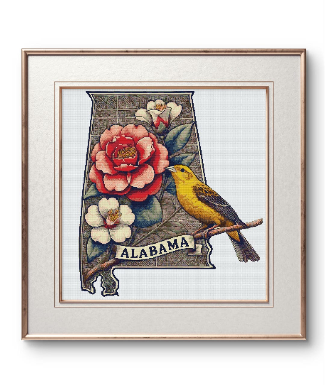 Alabama Map Cross Stitch Pattern PDF, Yellowhammer & Camellia State ...