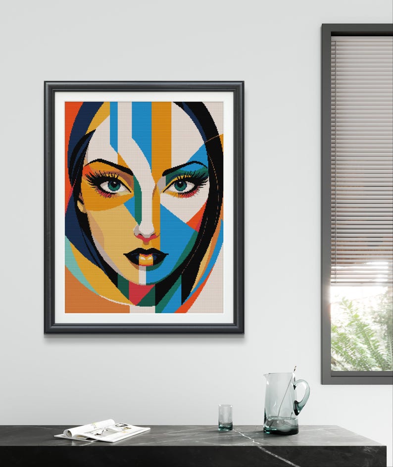 Abstract Woman Portrait Cross Stitch Pattern PDF, Modern Embroidery ...