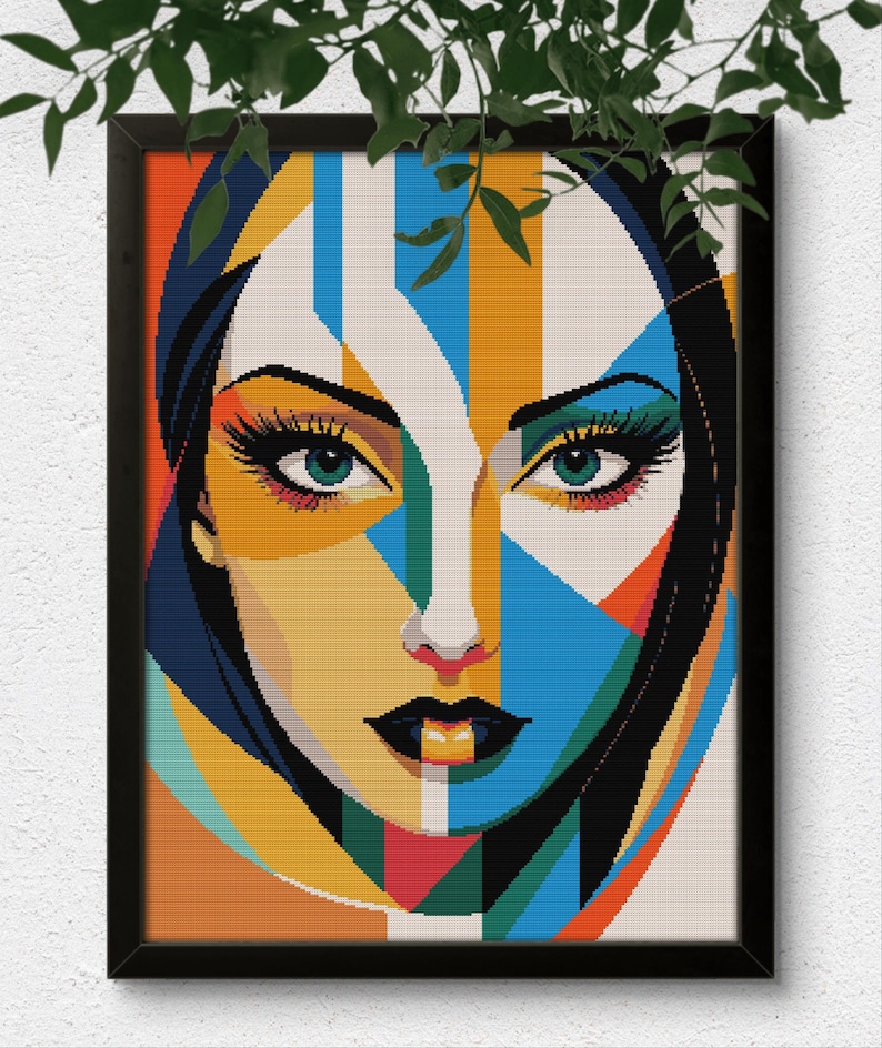 Abstract Woman Portrait Cross Stitch Pattern PDF, Modern Embroidery ...