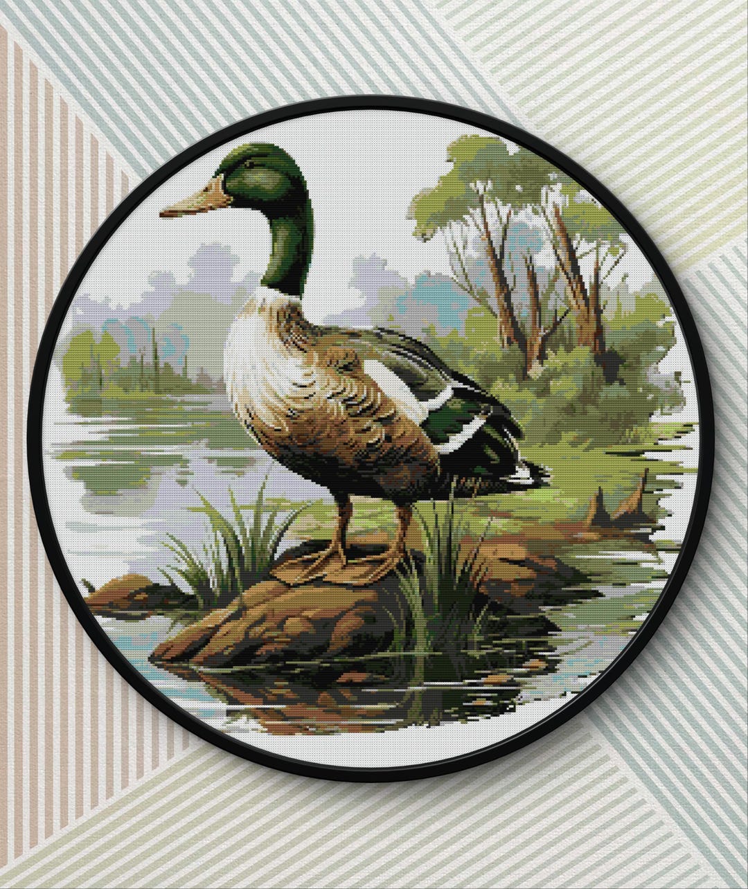 Mallard Duck Cross Stitch Pattern PDF, Realistic Wildlife Embroidery ...