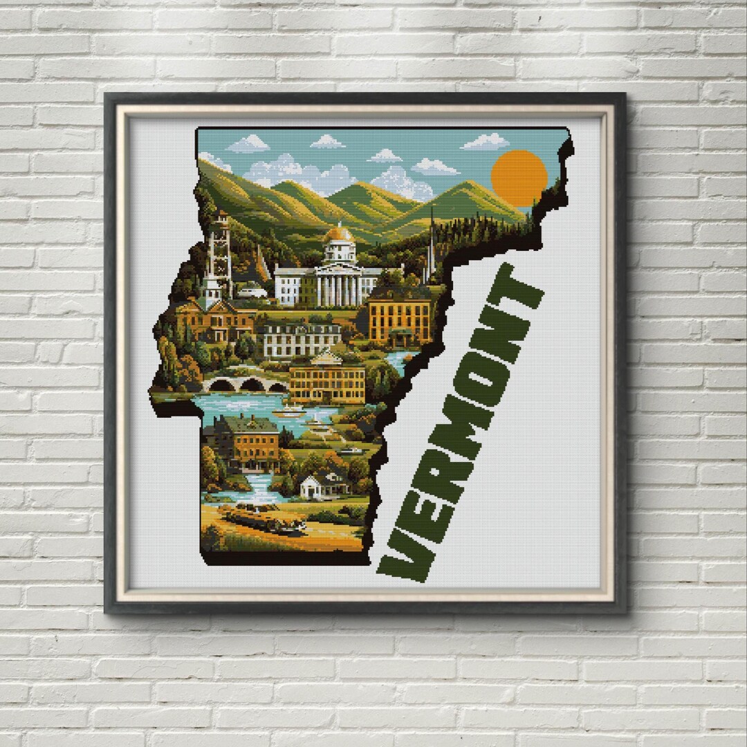 Vermont Map Cross Stitch Pattern PDF, Retro State Embroidery, Vintage ...