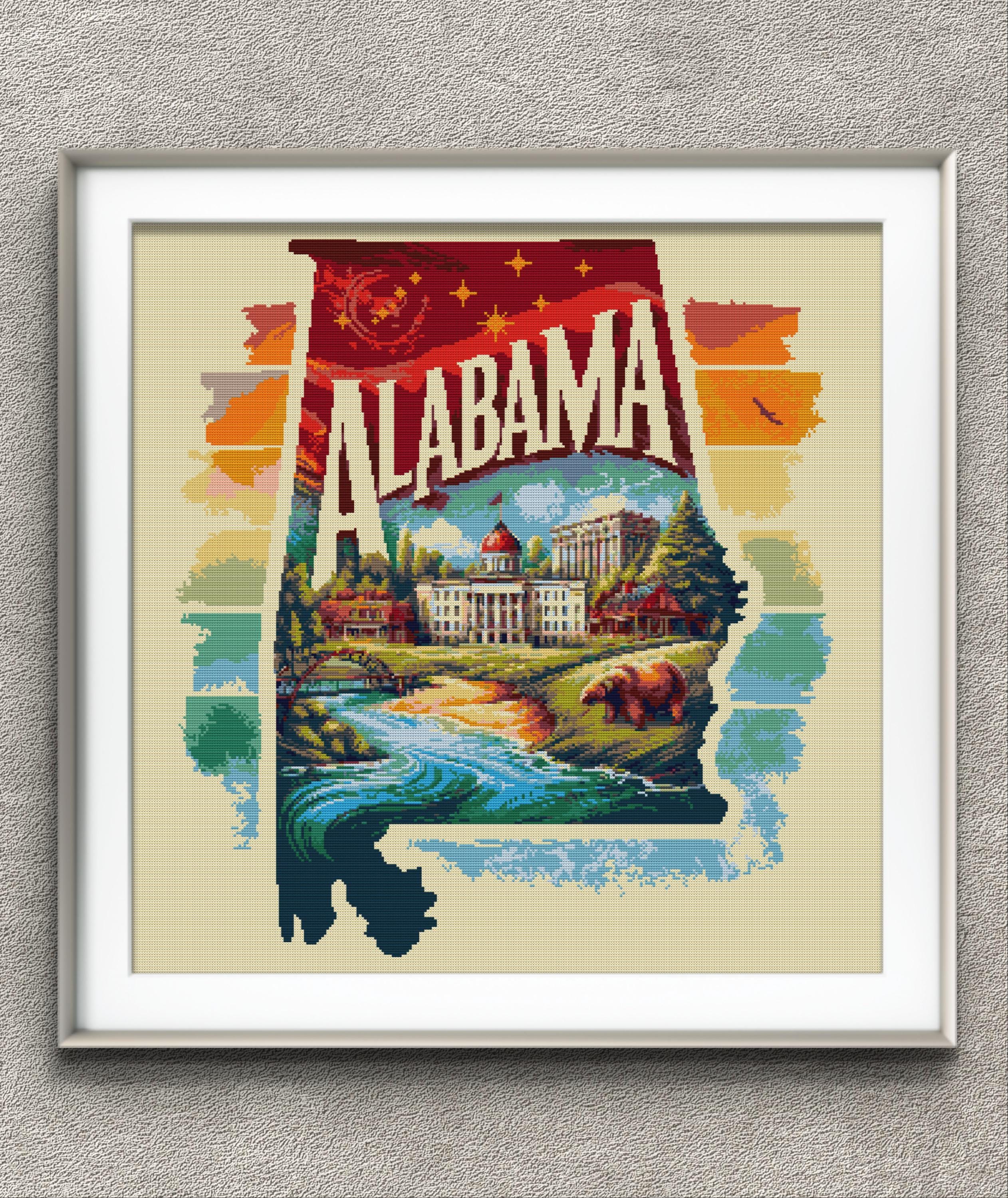 Alabama Map Cross Stitch Pattern PDF, Vintage State Embroidery Design ...