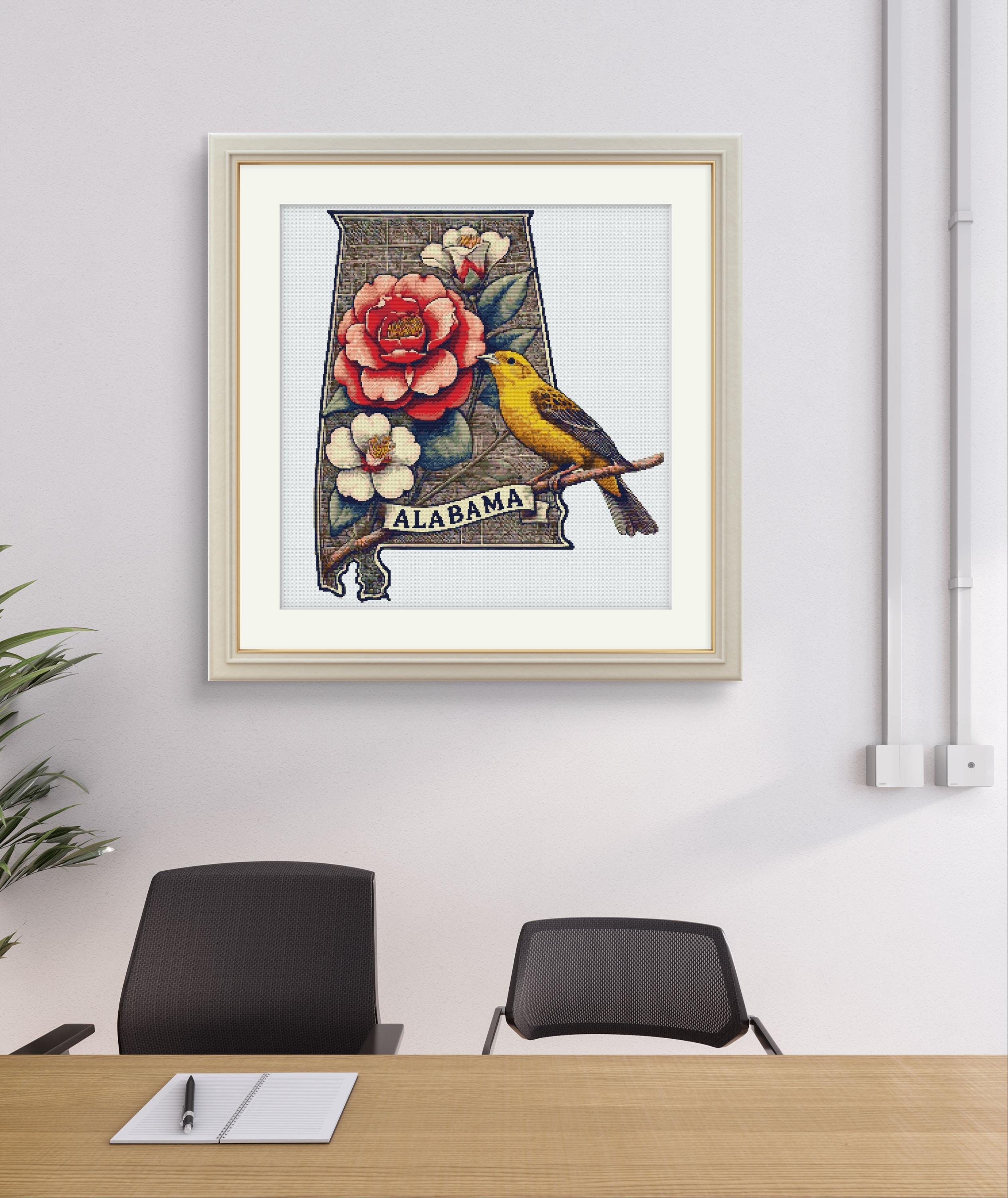 Alabama Map Cross Stitch Pattern PDF, State Bird and Flower Embroidery ...