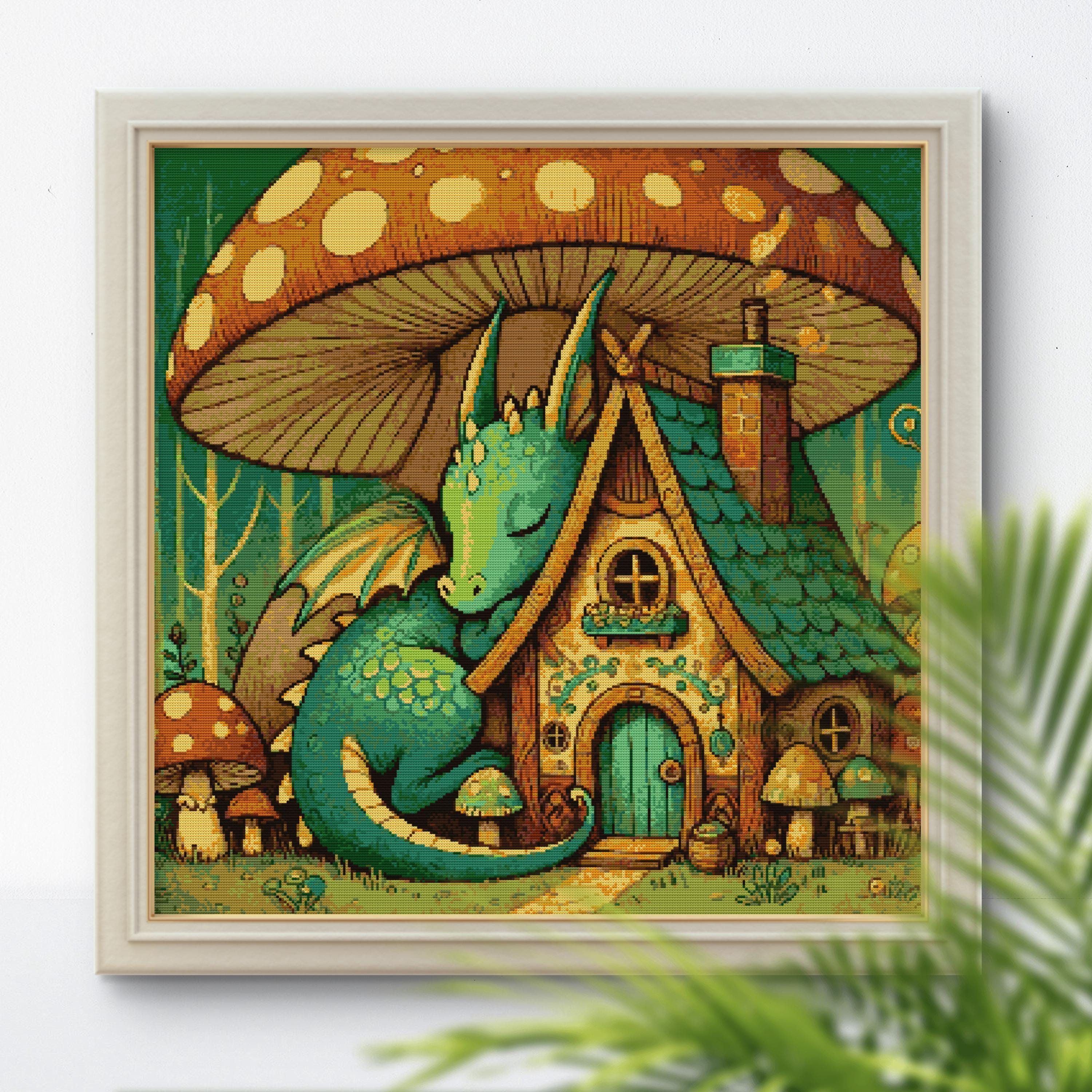 Sleeping Dragon Cross Stitch Chart, Fantasy Cottage Embroidery PDF ...