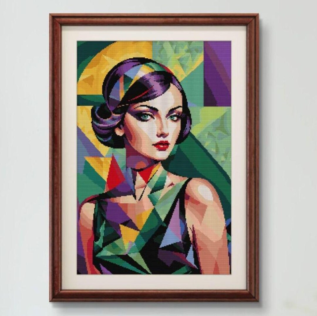 Cubist Woman Portrait Cross Stitch Pattern PDF, Modern Embroidery ...