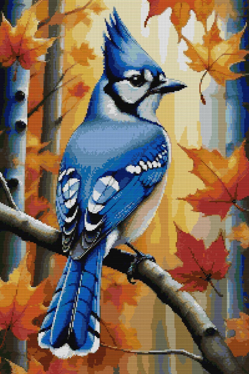 Blue Jay Cross Stitch Pattern PDF, Bird Embroidery Design, Autumn ...