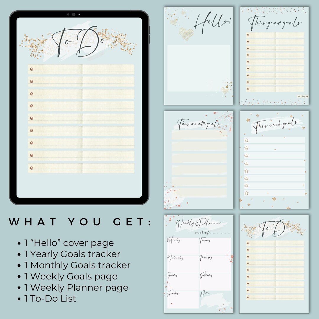 Printable Blue Planner Bundle | Daily, Weekly, Monthly, Yearly Inserts ...