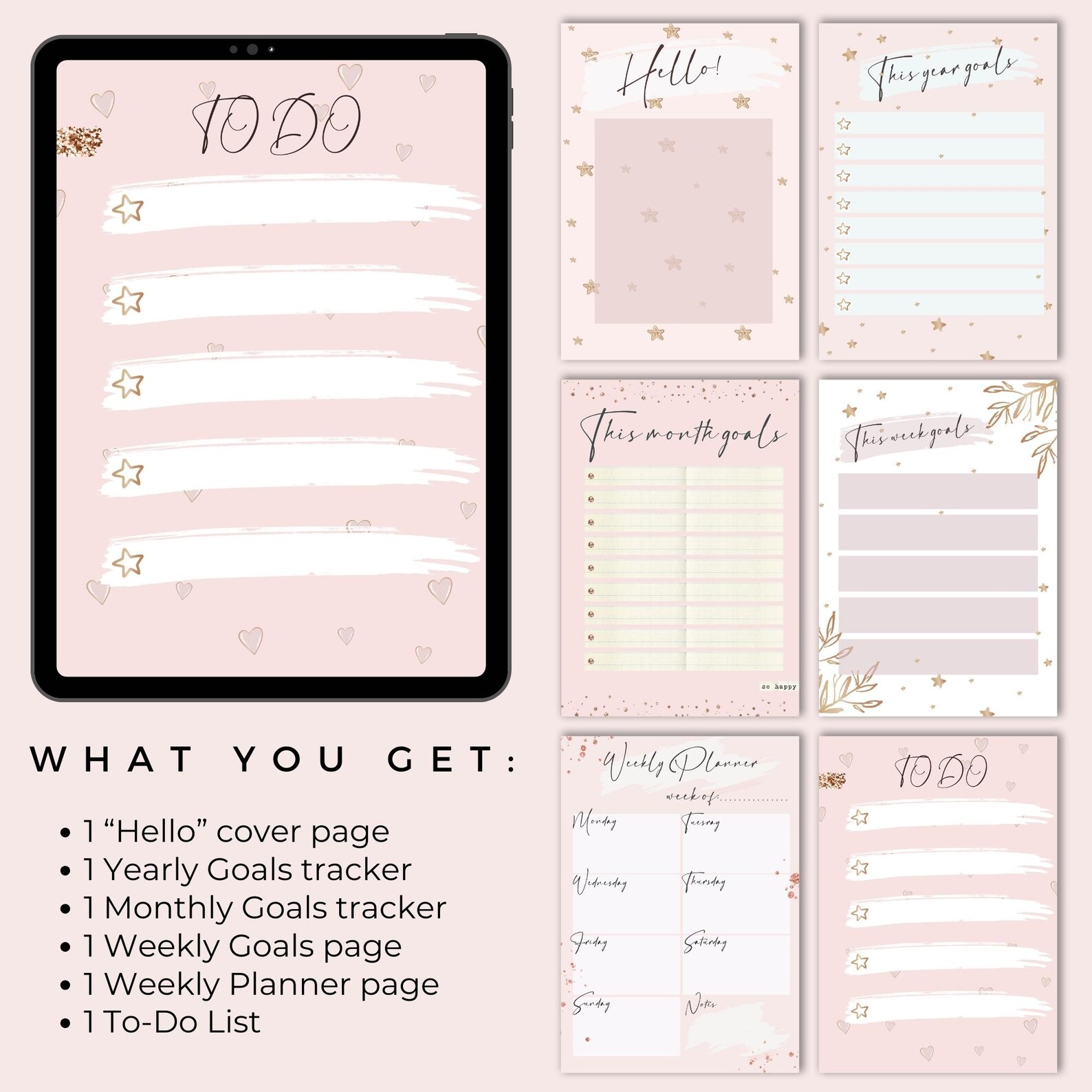 Printable Planner Bundle | Pink Weekly & Monthly Planner | Goal Sheets ...