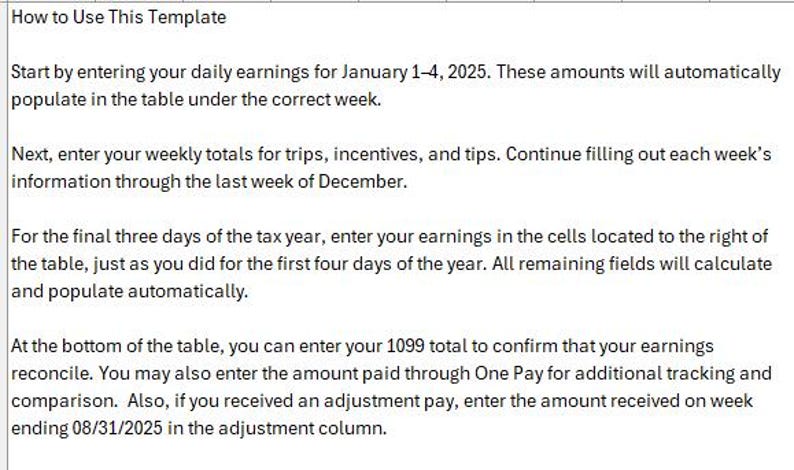 Spark Driver Payments Template for 2025 Taxes - Etsy