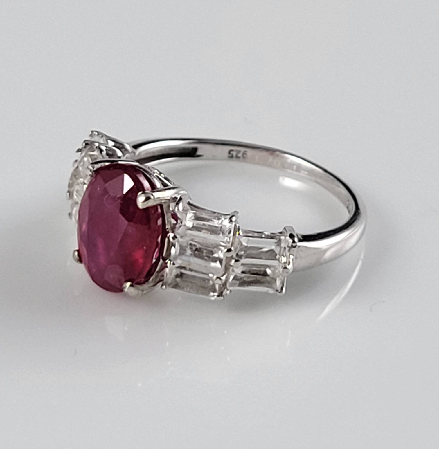 Genuine STS Ruby & Baguette Cut White Spinel Sterling Silver Ring - Etsy