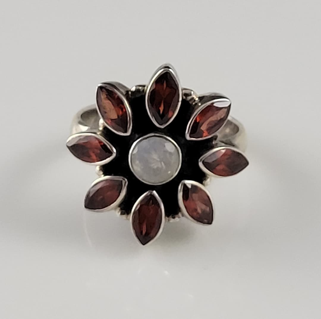Nicky Butler Garnet & Moonstone Sterling Silver Cluster Ring - Etsy