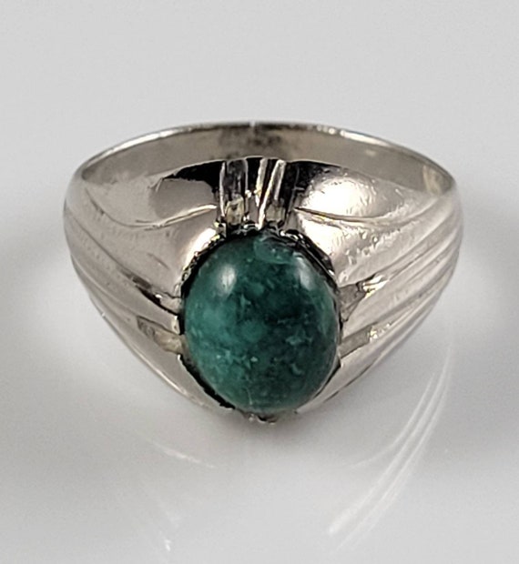 Antique Steampunk Chrysocolla Sterling Statement Ring - Gem