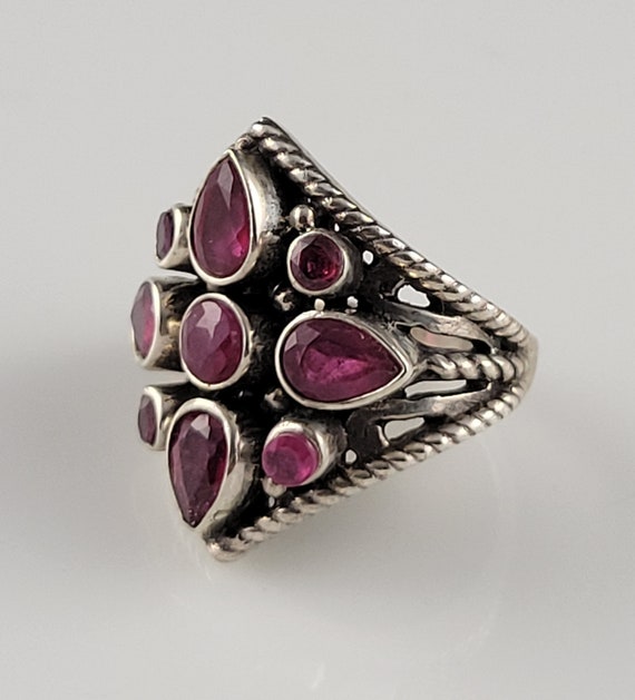 Vintage Artisan Ruby Sterling Silver Ring - Gem