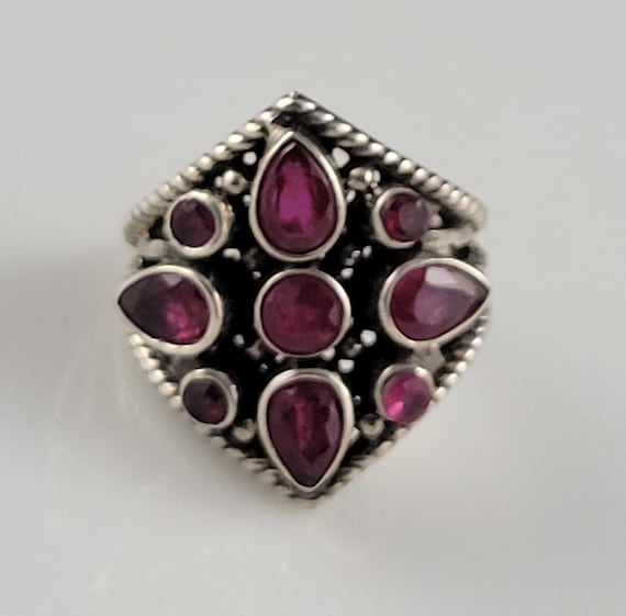 Vintage Artisan Ruby Sterling Silver Ring - Gem