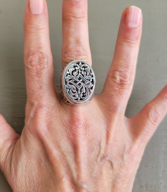Victorian Style Sterling Floral Scrollwork Ring-Made … - Gem