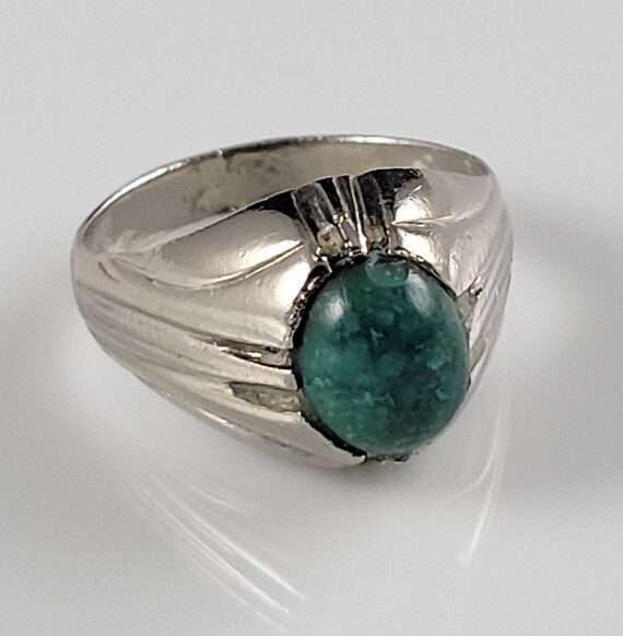 Antique Steampunk Chrysocolla Sterling Statement Ring - Gem