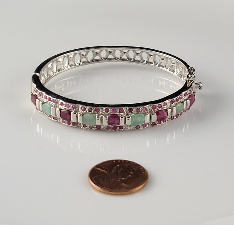 Emerald & Ruby Encrusted Sterling Hinged Bracelet - Etsy