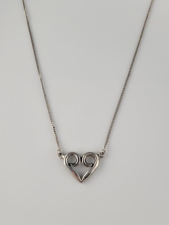 Modernist Split Heart Pendant, Long Interesting Chain… - Gem