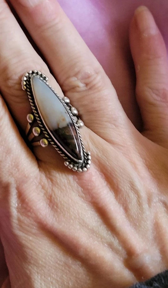 Vintage Handwrought Landscape Agate Sterling Triple S… - Gem